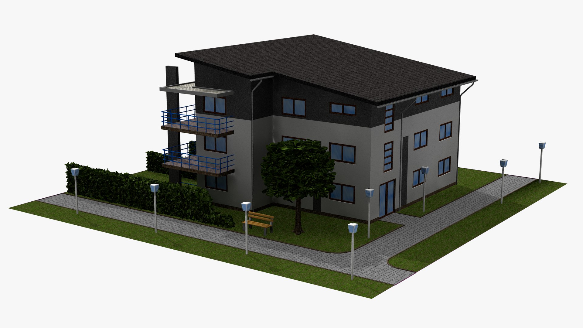 House 176 low poly modern apartment building model - TurboSquid 2073888