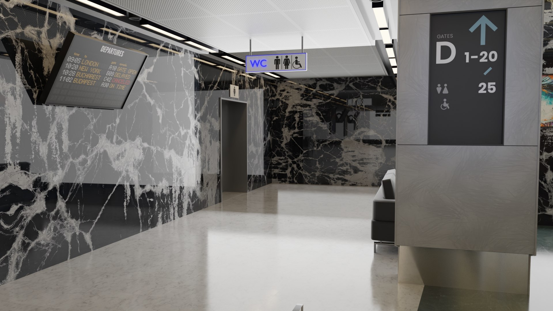 3D Airport Interior Scene Model - TurboSquid 1774373