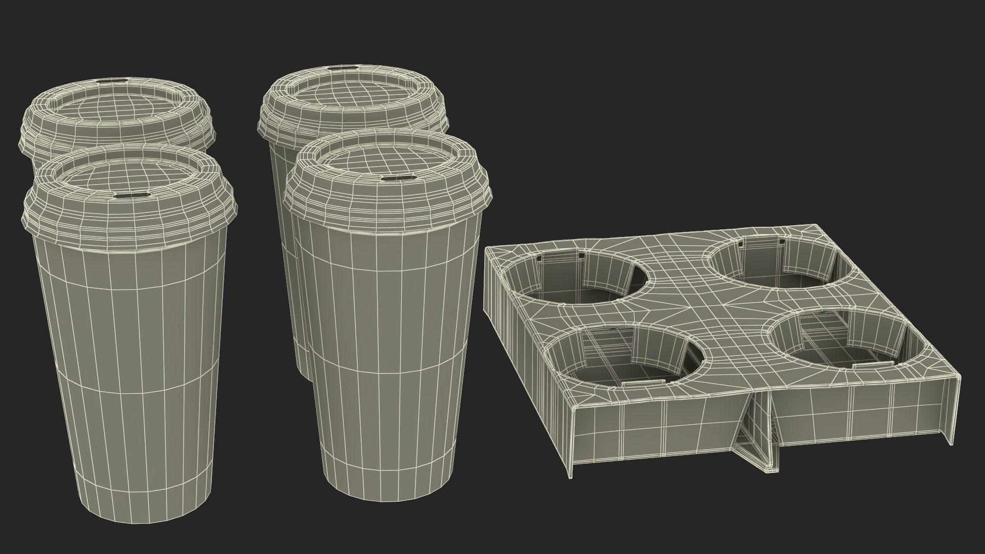 Cardboard Carrier With 4 Coffee Cups 3D Model - TurboSquid 2207017