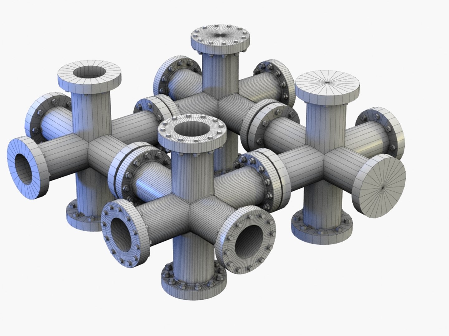 3d Big Cross Pipes Modelled Model