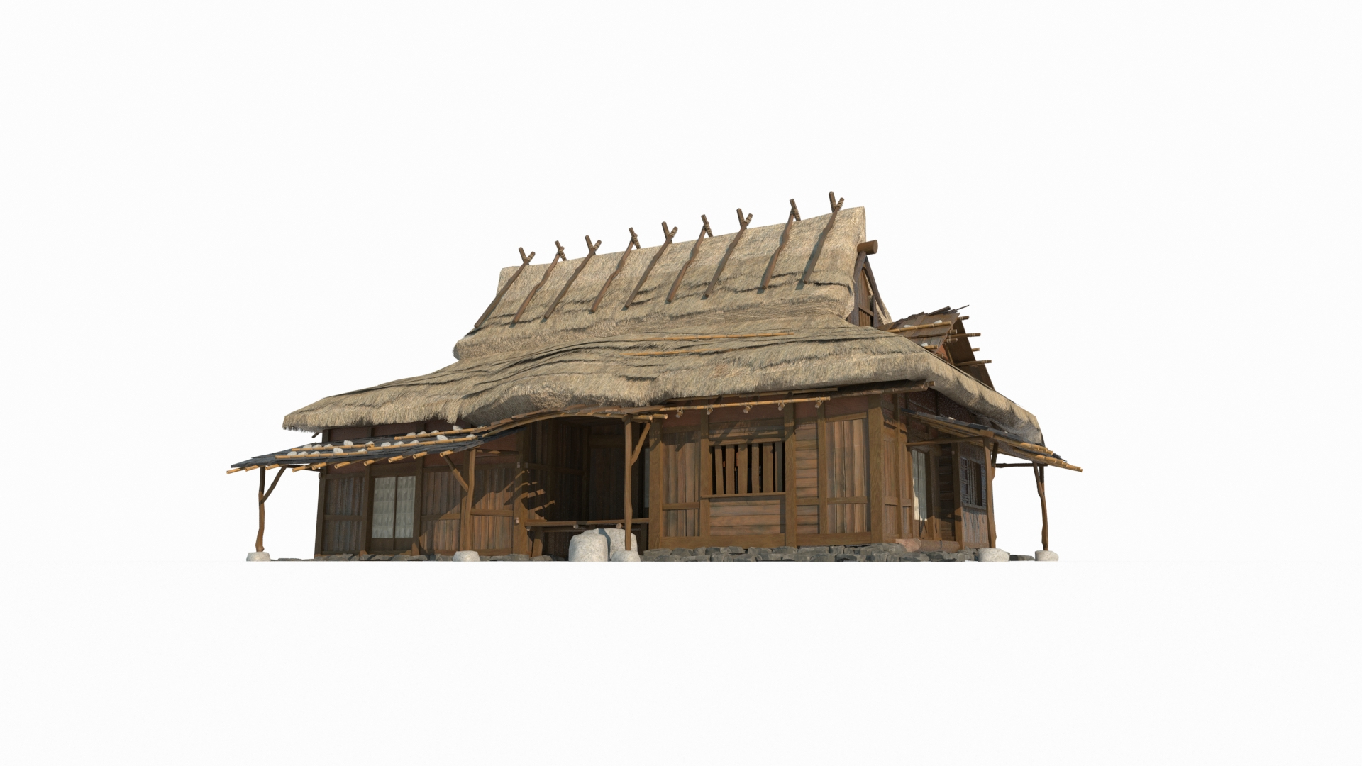 3D Asian Ancient Architecture Thatched Cottage Model - TurboSquid 2304702