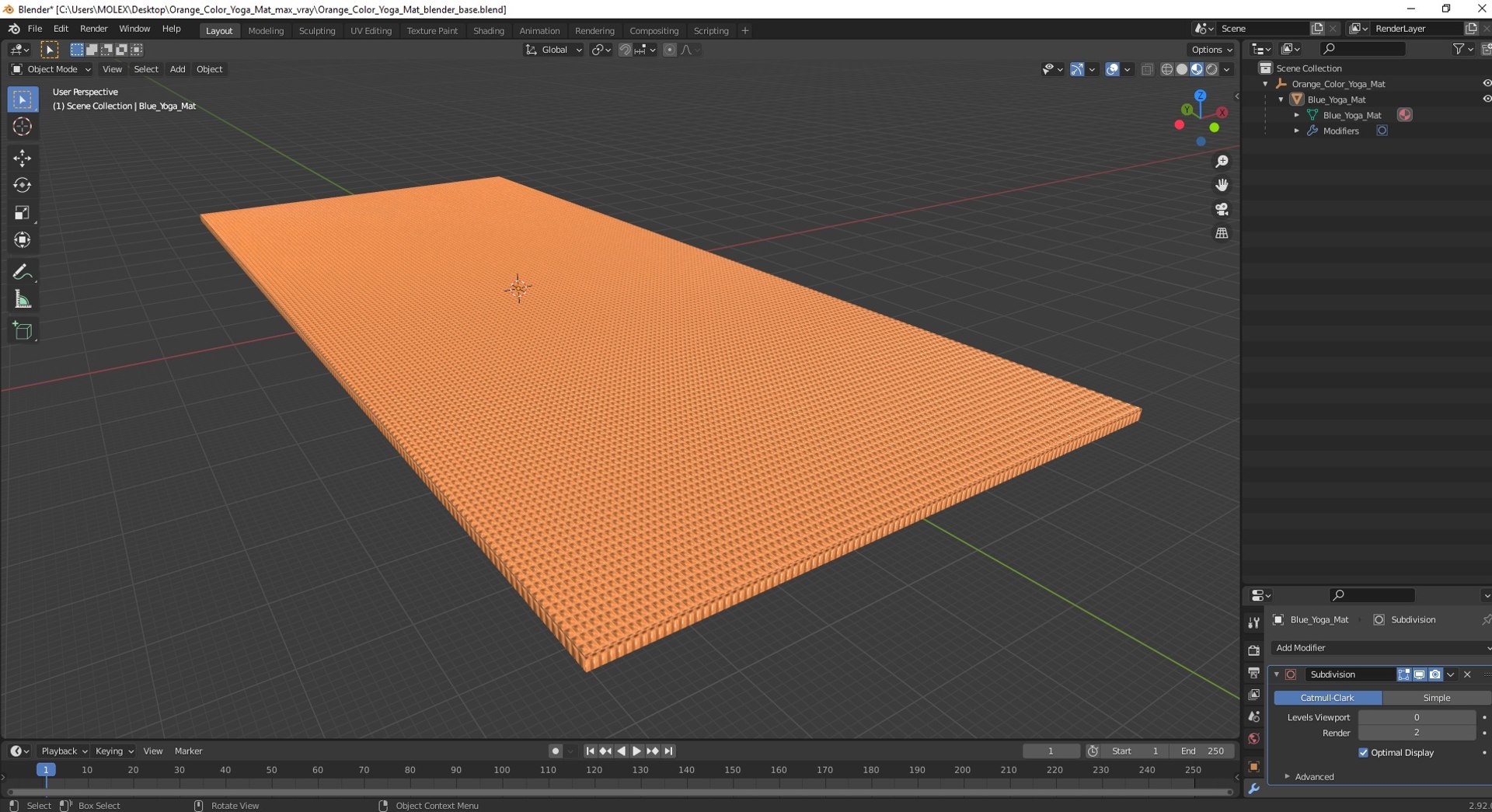 3D Orange Color Yoga Mat - TurboSquid 2141164