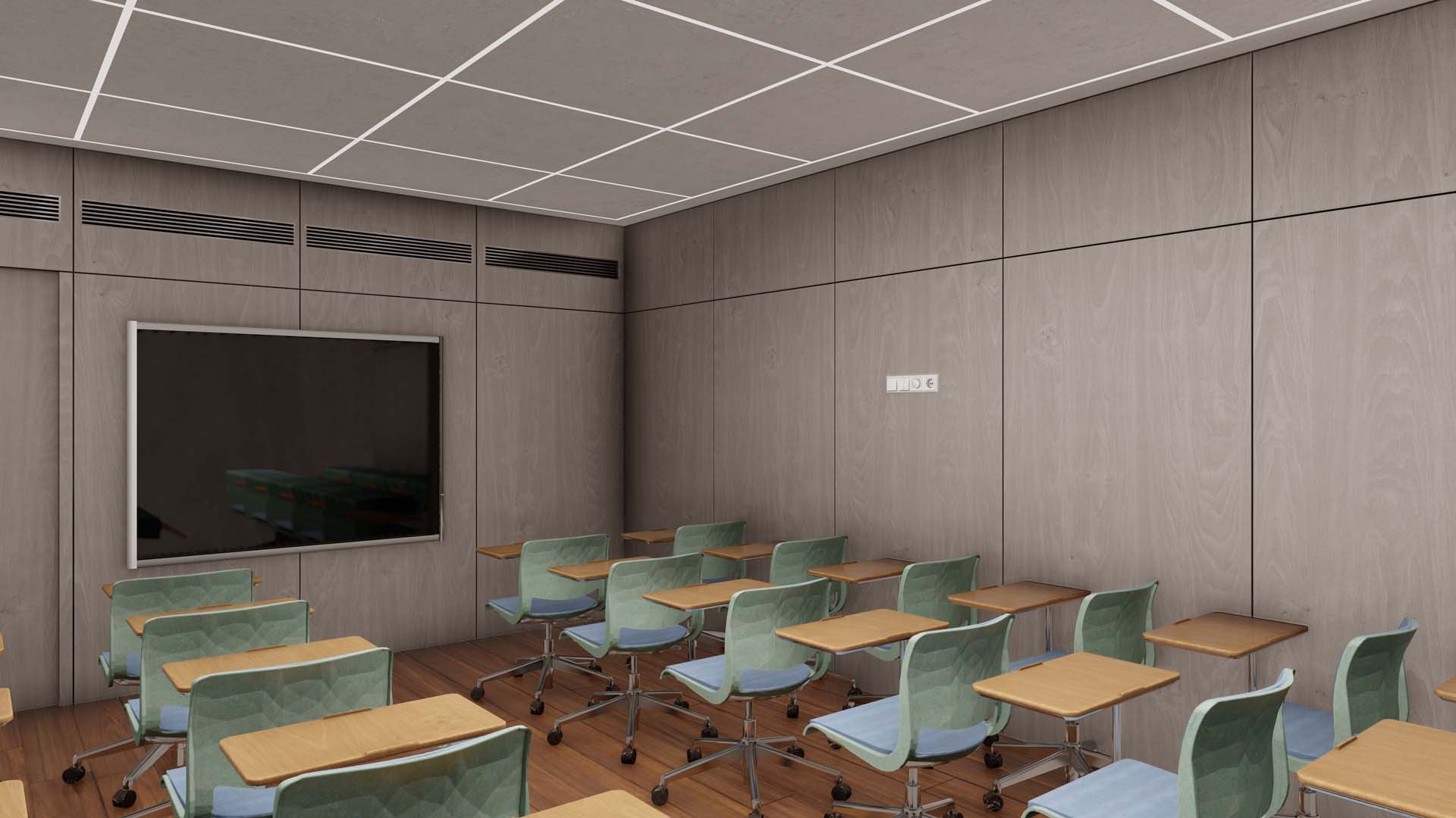 Modern Minimalist Classroom With Wood Paneling And Sleek Lighting ...