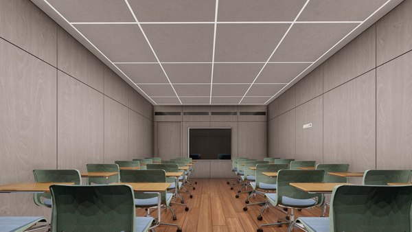 modelo 3d Aula minimalista moderna con paneles de madera y diseño de ...