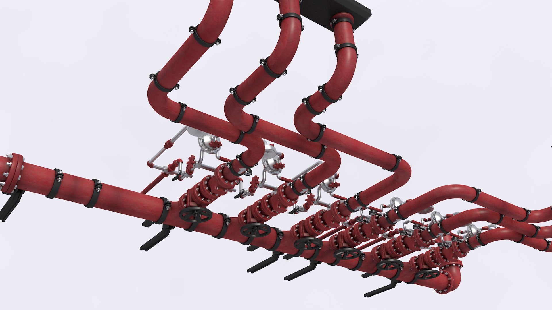 3D Industrial Multiple Vertical Pipes System - TurboSquid 2245209