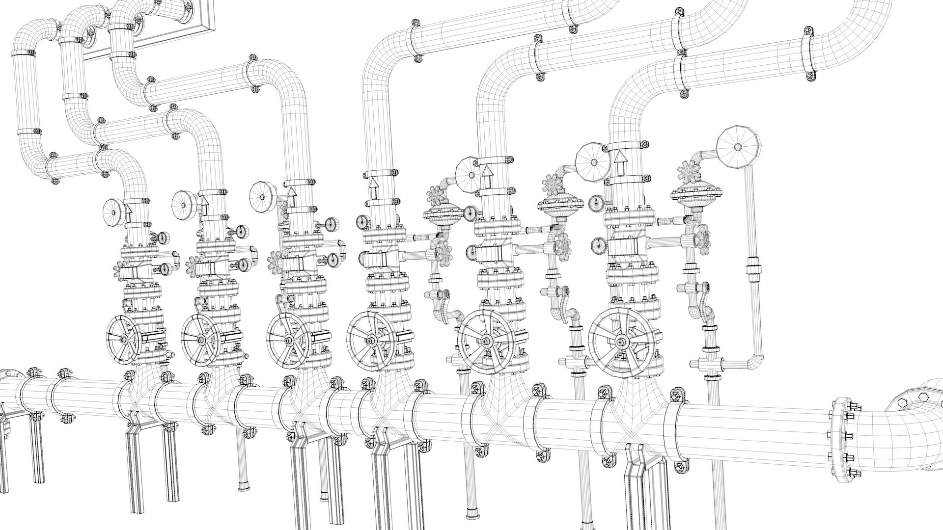3D Industrial Multiple Vertical Pipes System - TurboSquid 2245209
