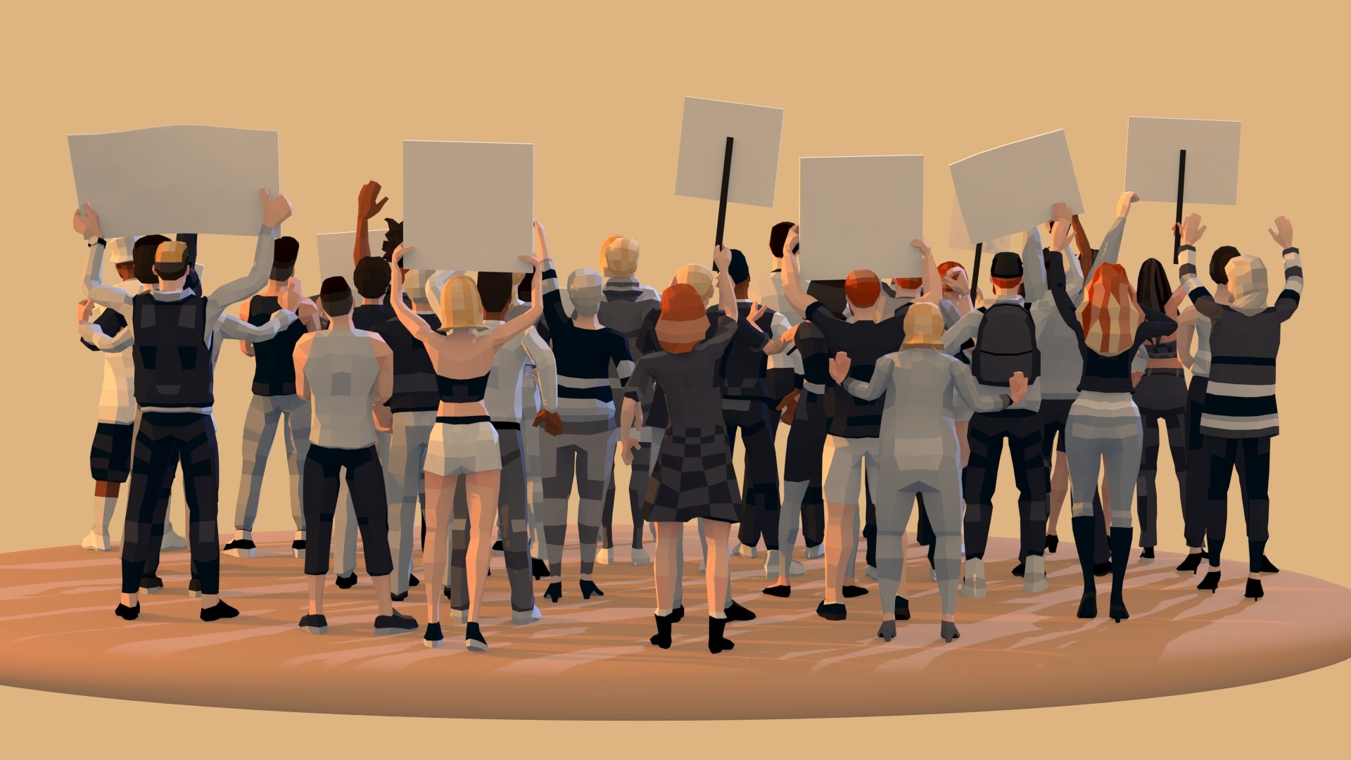 3D Low-Poly Style Protesters Mockup Scene - TurboSquid 2129504