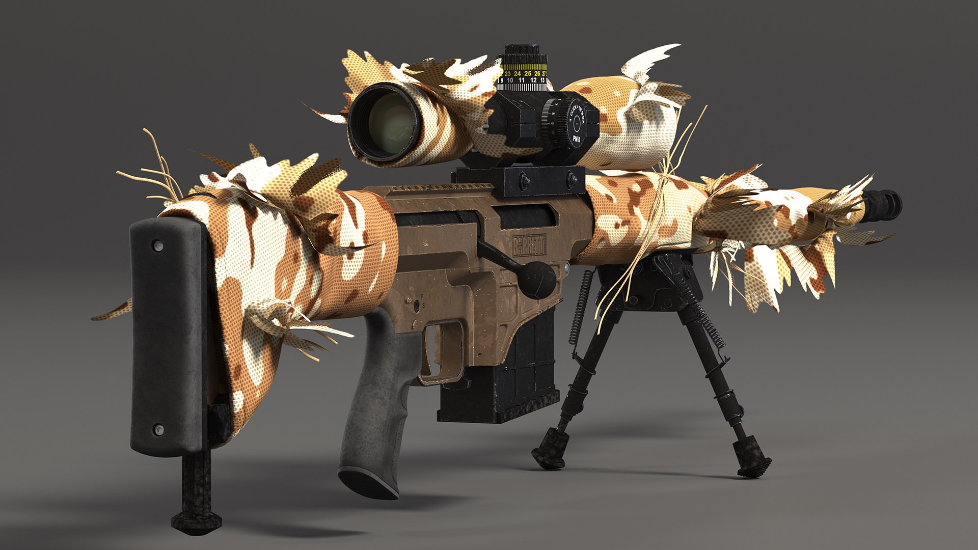 3D Rifle Barrett 98 Bravo Ghillie Wrap Model - TurboSquid 1991162