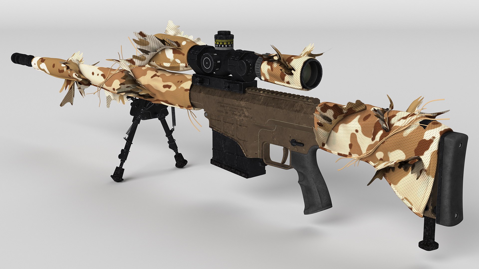 3D Rifle Barrett 98 Bravo Ghillie Wrap Model - TurboSquid 1991162