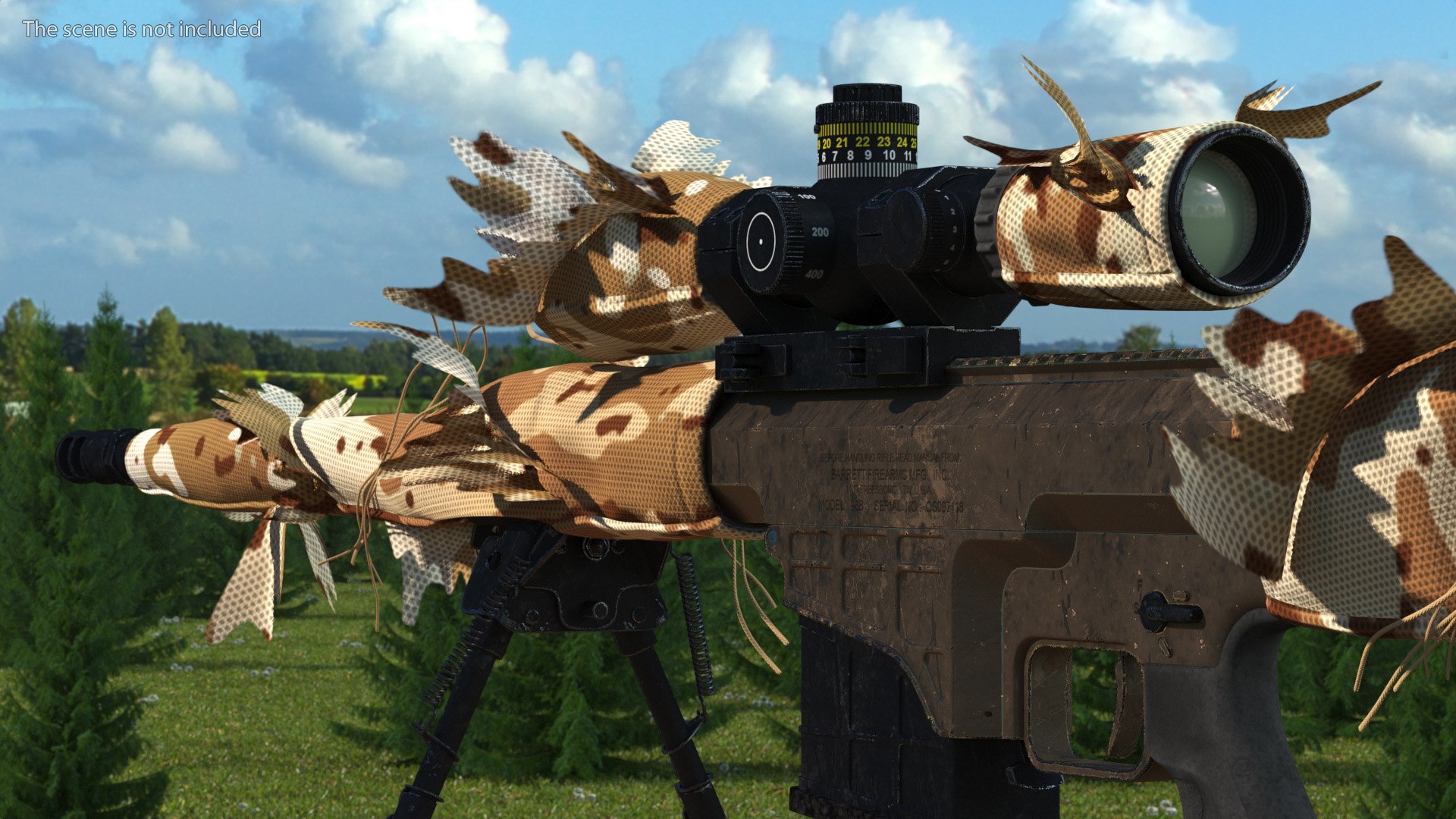 3D Rifle Barrett 98 Bravo Ghillie Wrap Model - TurboSquid 1991162