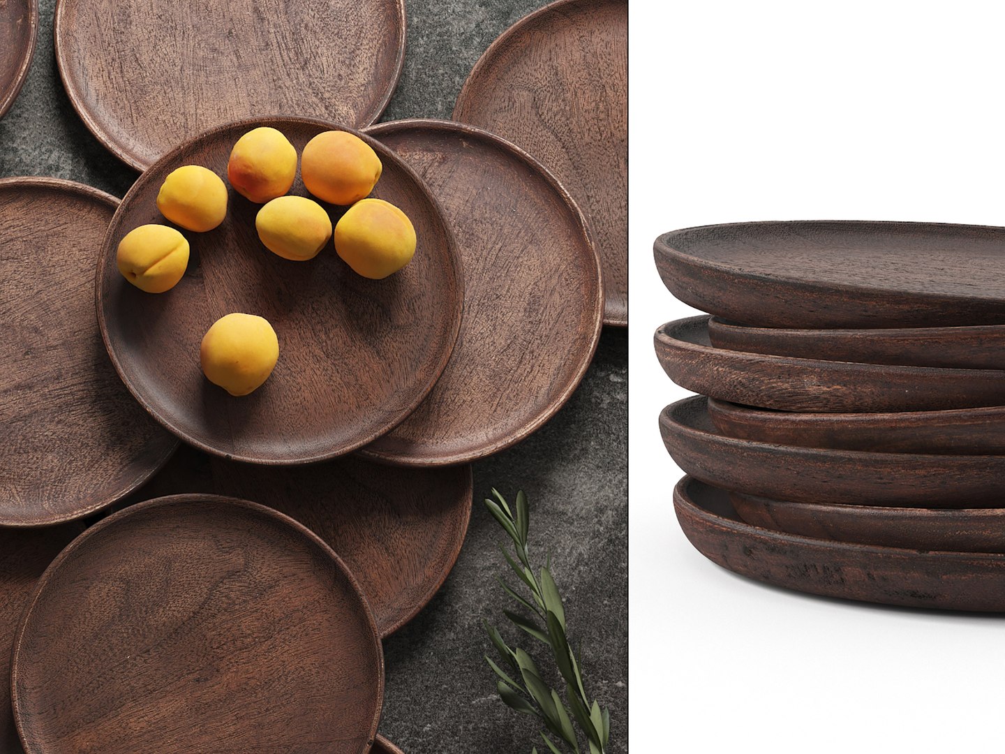 Solid Wooden Walnut Plates 3D model - TurboSquid 2149053