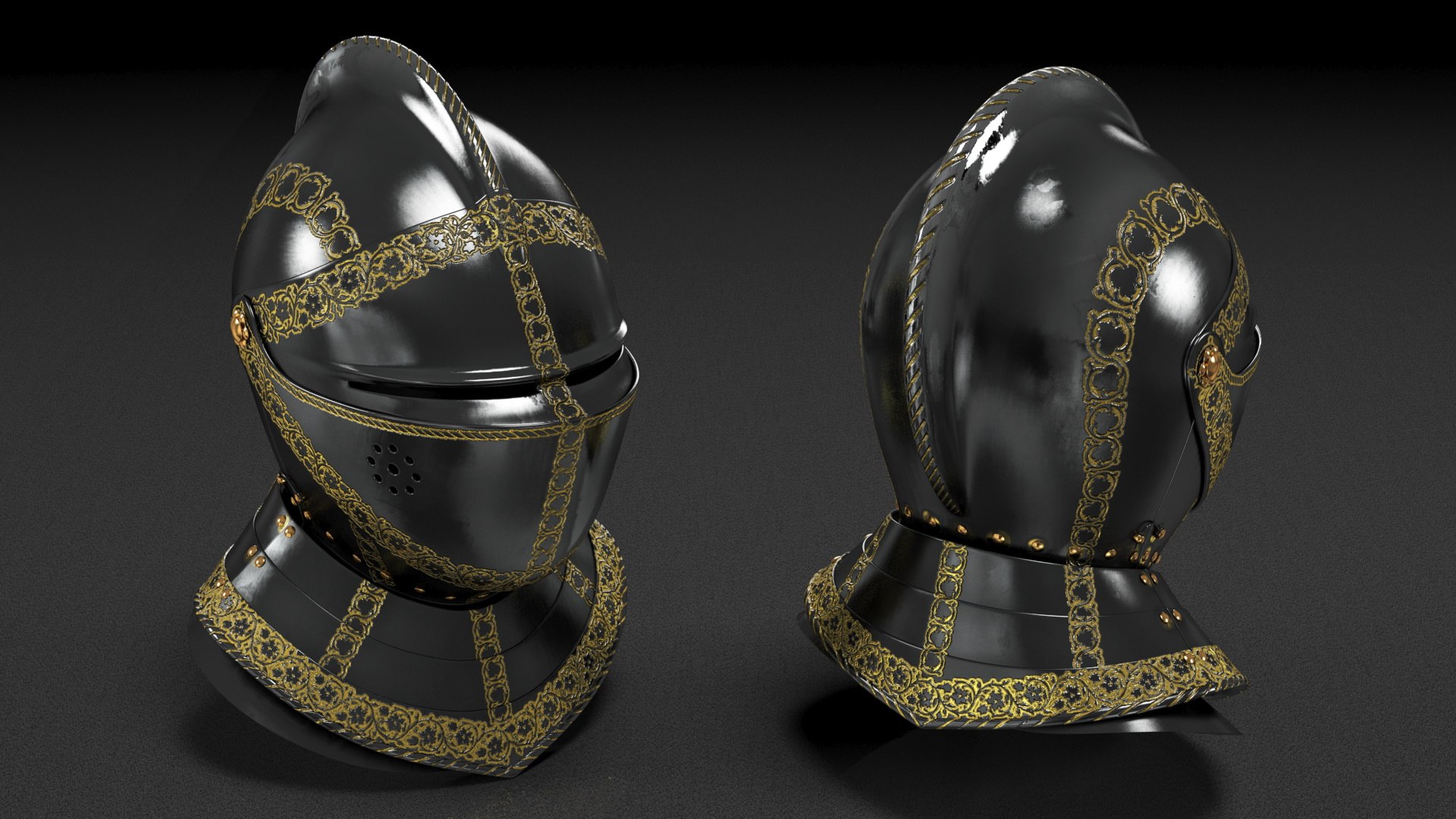 3D Medieval Knight Black Gold Helmet Model - TurboSquid 1832670