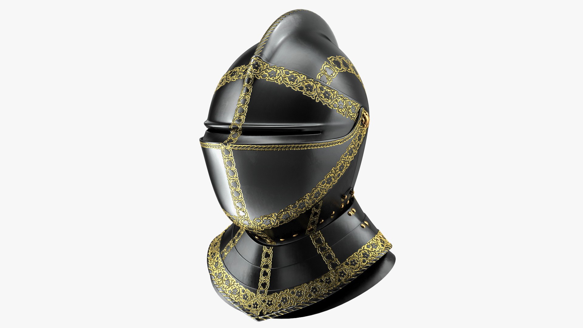 3D Medieval Knight Black Gold Helmet model - TurboSquid 1832670