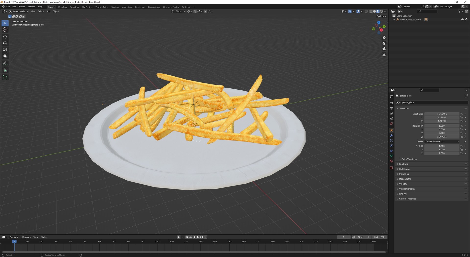 French Fries On Plate 3D Model - TurboSquid 2389397