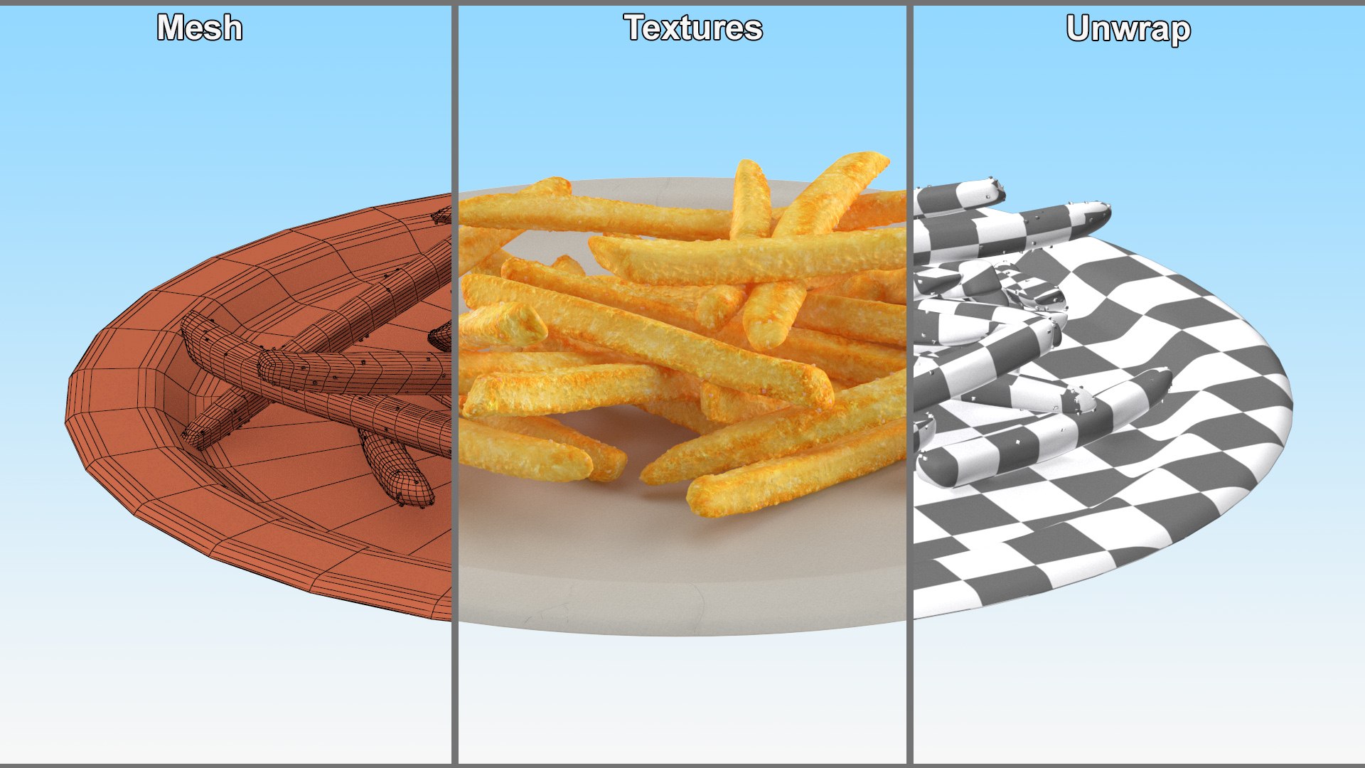 French Fries On Plate 3D Model - TurboSquid 2389397