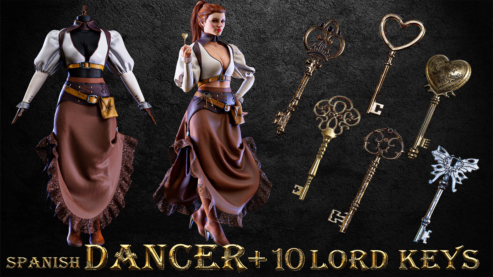 3D SPANISH DANCER OUTFIT WITH LORD KEYS - TurboSquid 2045236