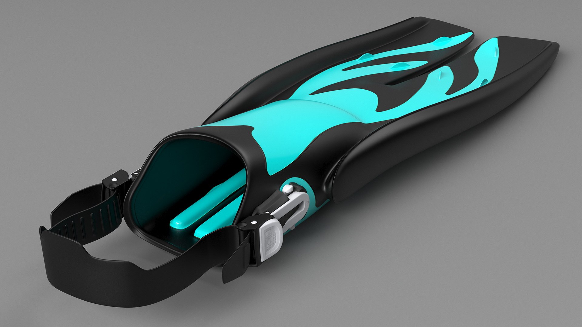 3D Open Heel Split Fin Aqua Color - TurboSquid 2146537