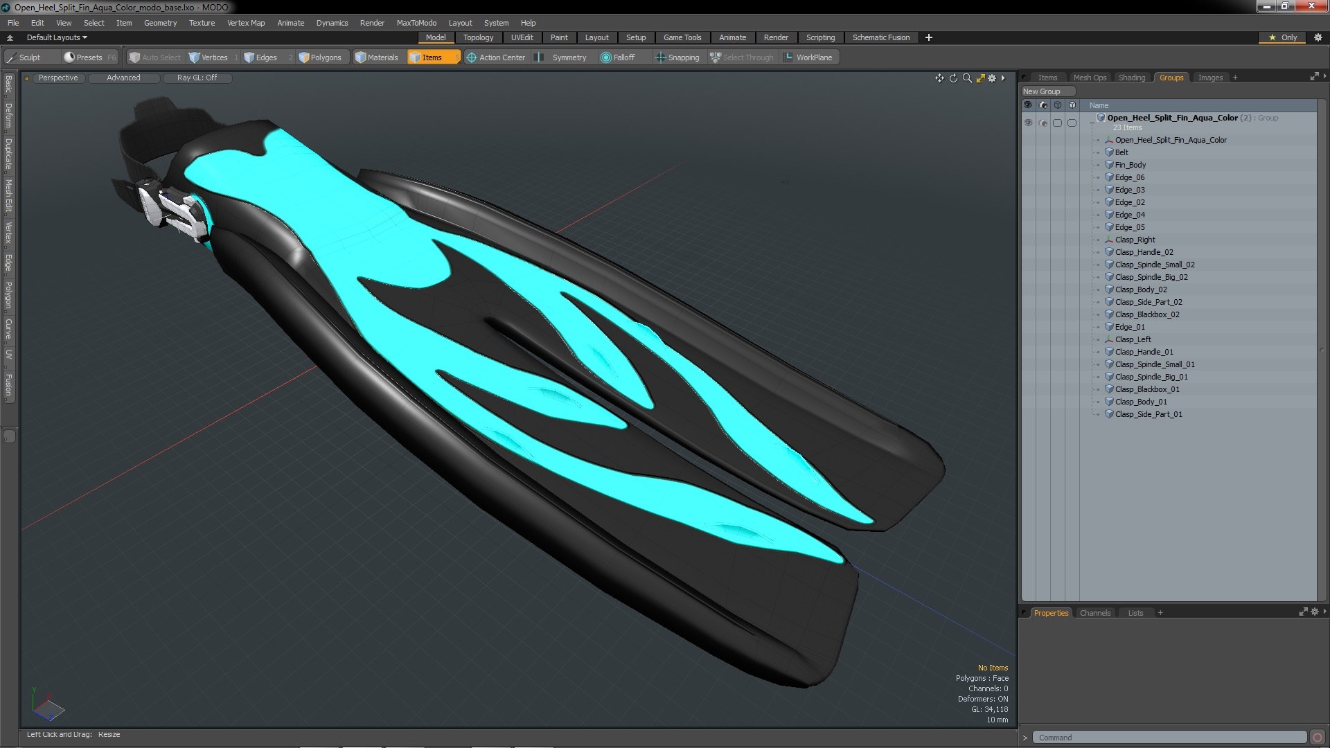 3D Open Heel Split Fin Aqua Color - TurboSquid 2146537