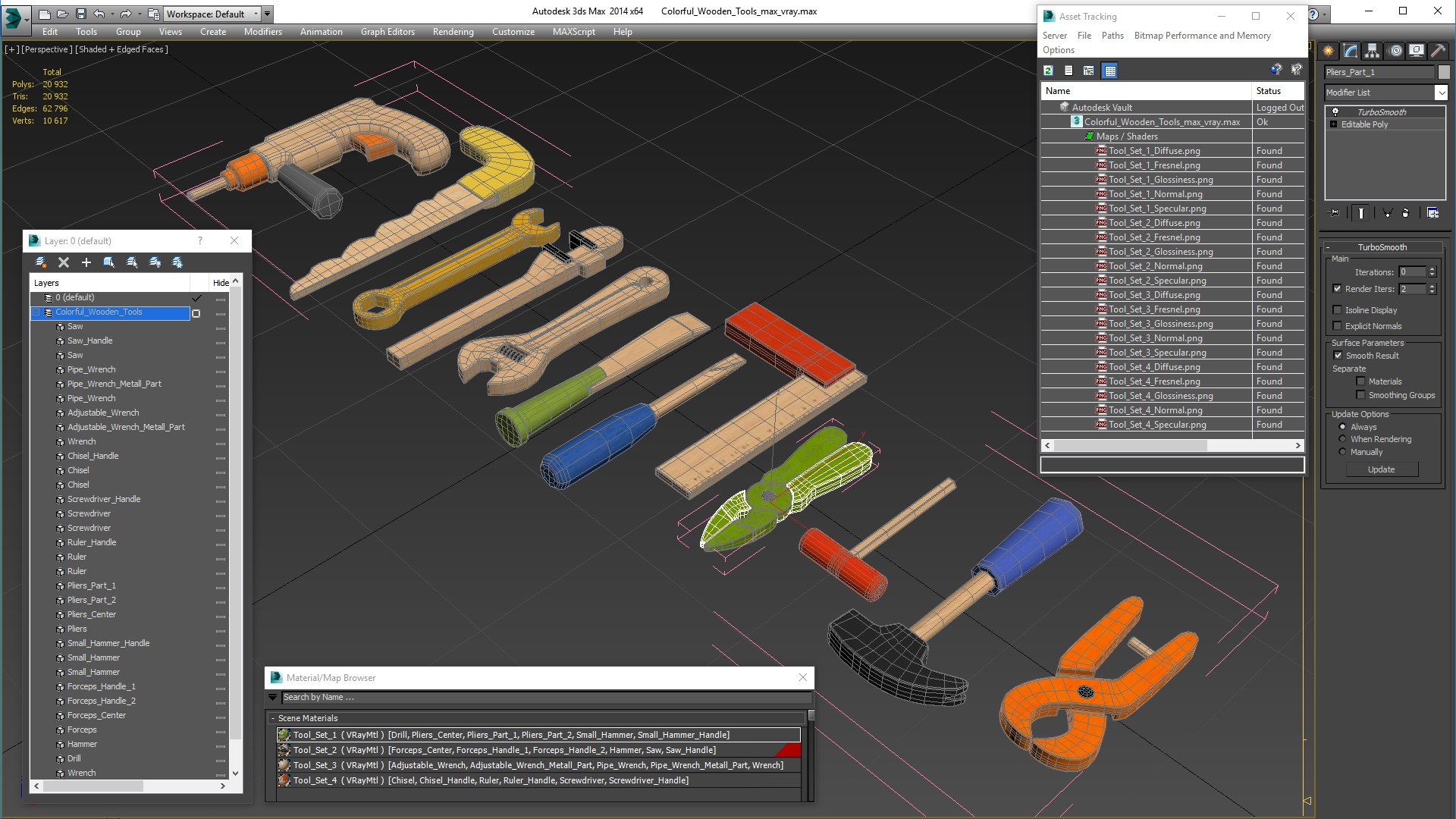 3D Colorful Wooden Tools - TurboSquid 1718400