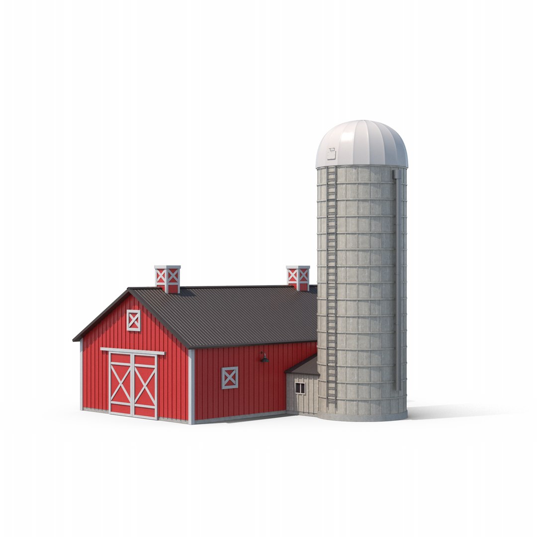 3D Model Red Farm Barn And Silo - TurboSquid 2286576