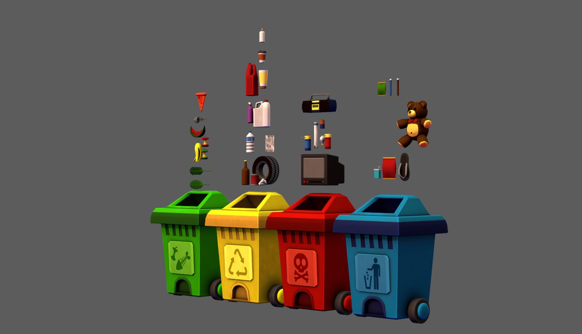 3D garbage cartoon props model - TurboSquid 1495765