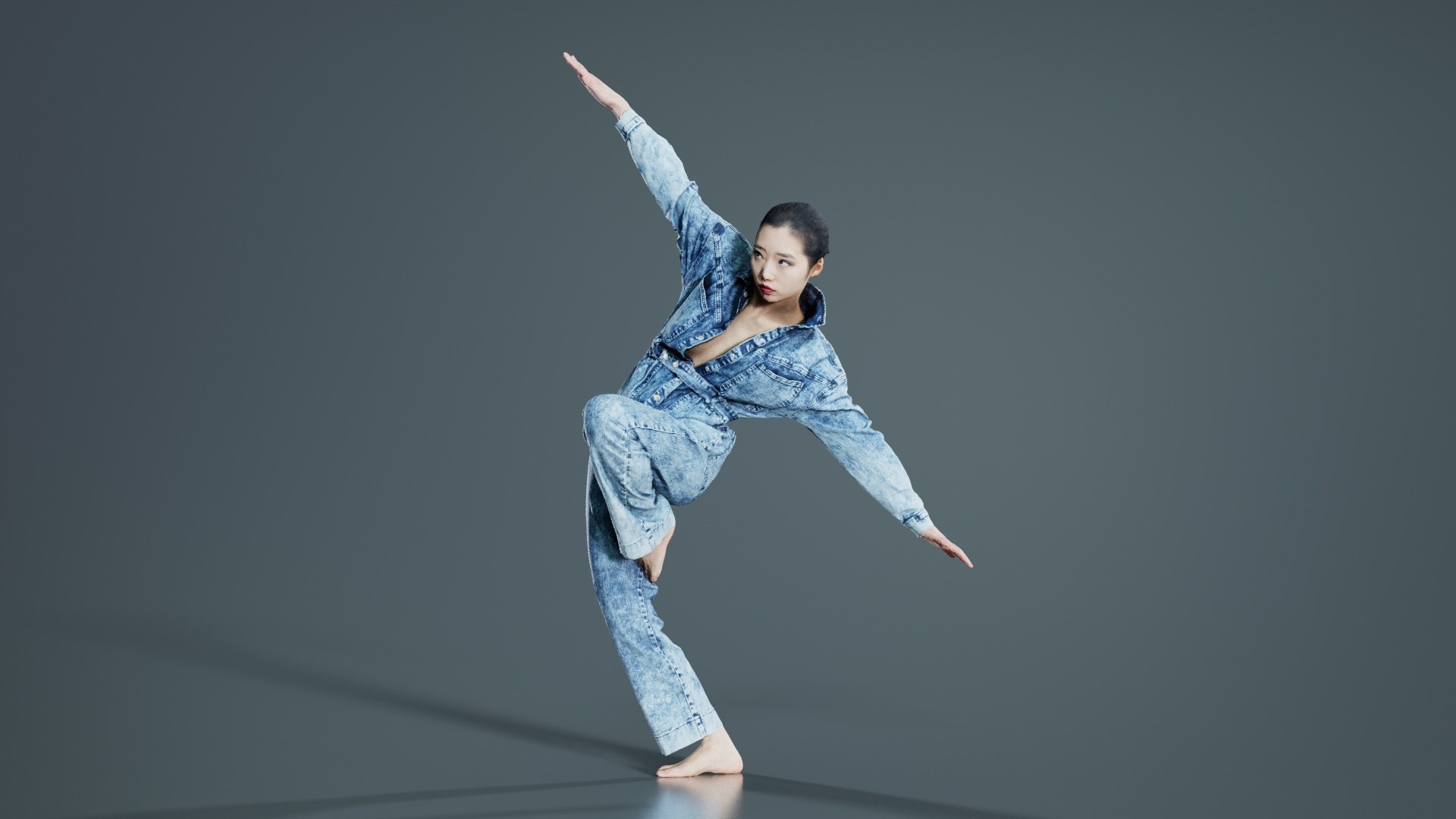 3D Asian Woman Wearing Jeans Salopet 037 Remastered - TurboSquid 2365139