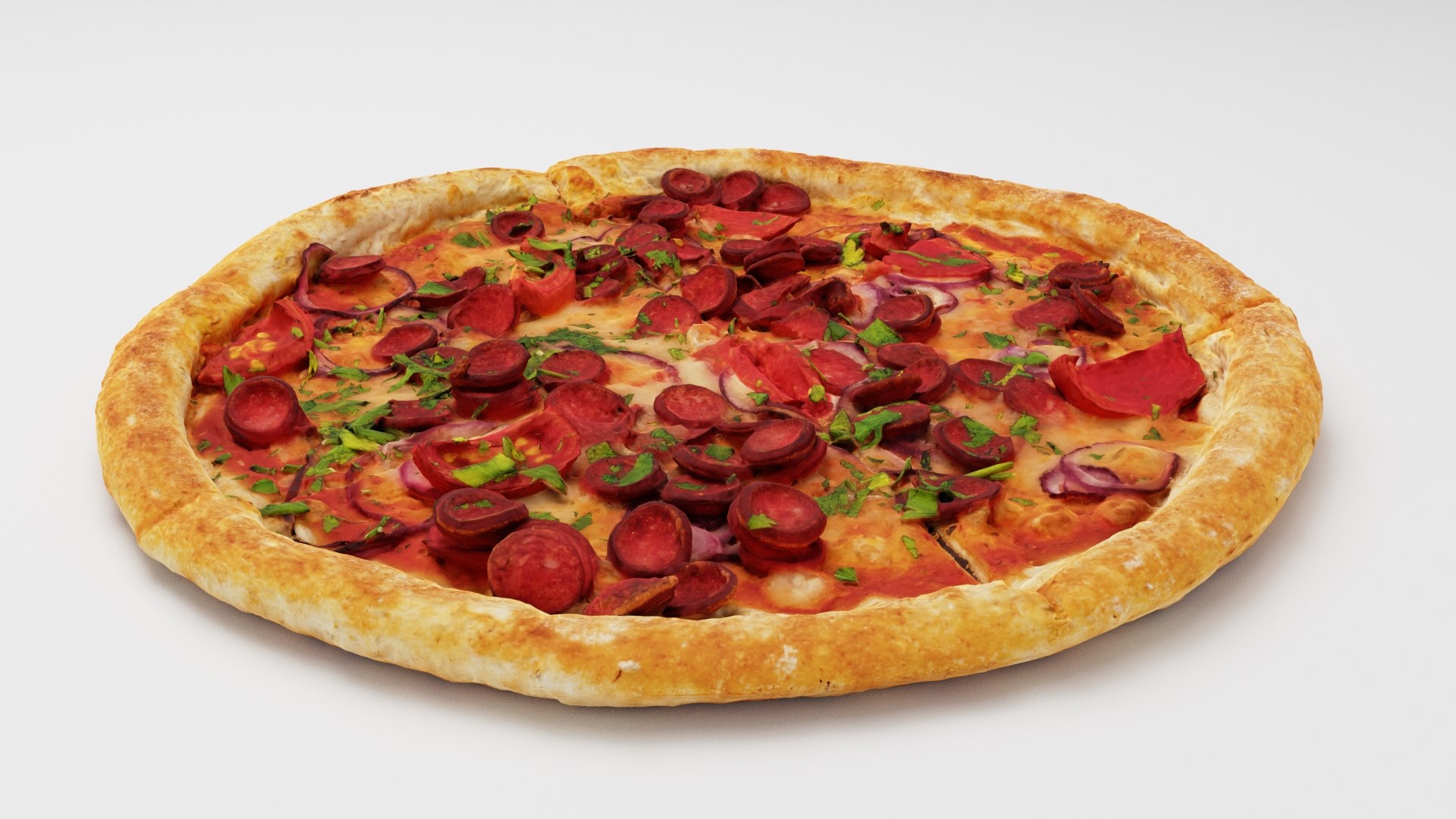 Pizza With Tomatoes Salamy And Sausage 3D Model - TurboSquid 2142384