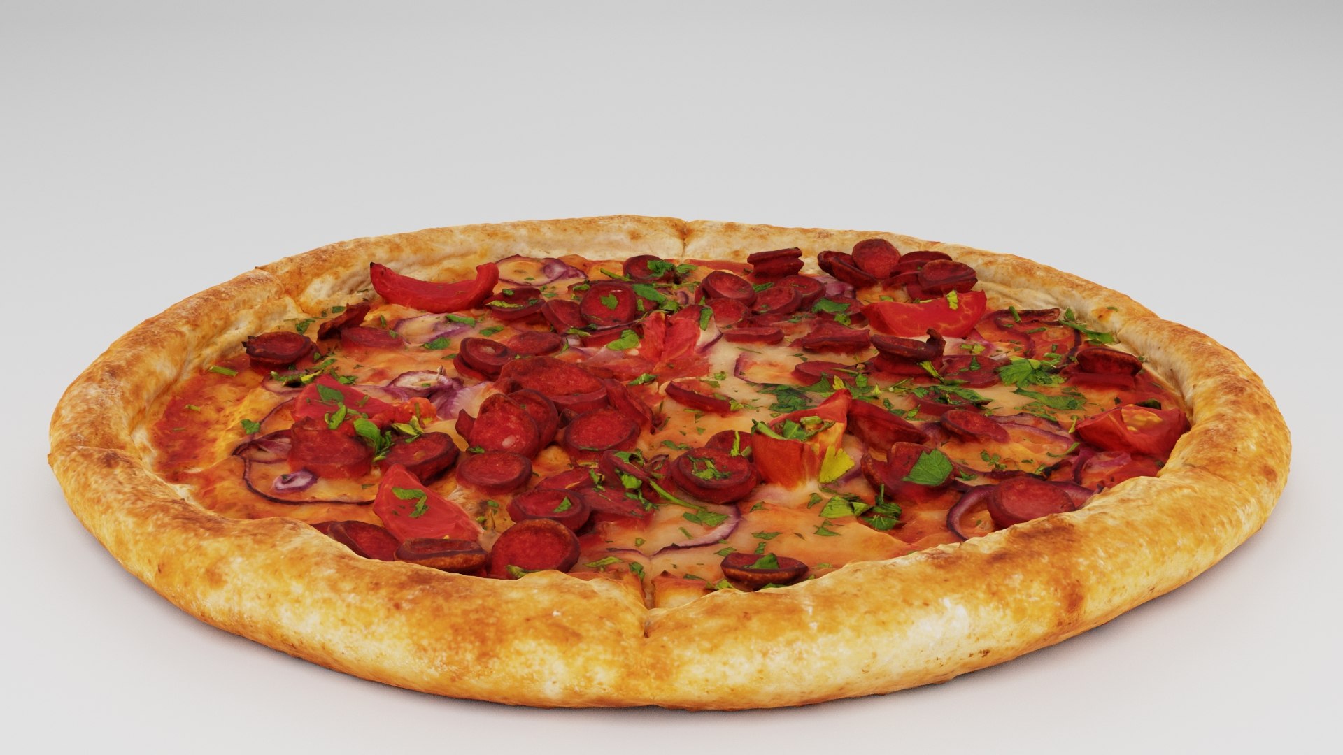 Pizza With Tomatoes Salamy And Sausage 3D Model - TurboSquid 2142384