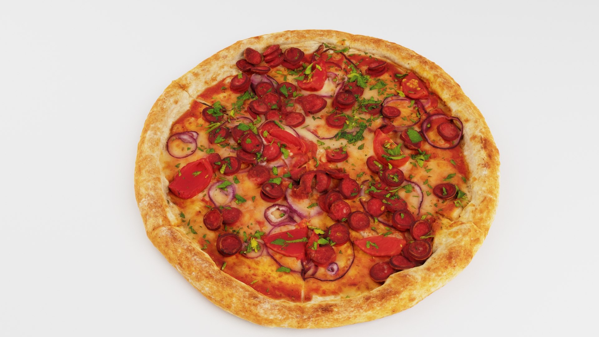 Pizza With Tomatoes Salamy And Sausage 3D Model - TurboSquid 2142384