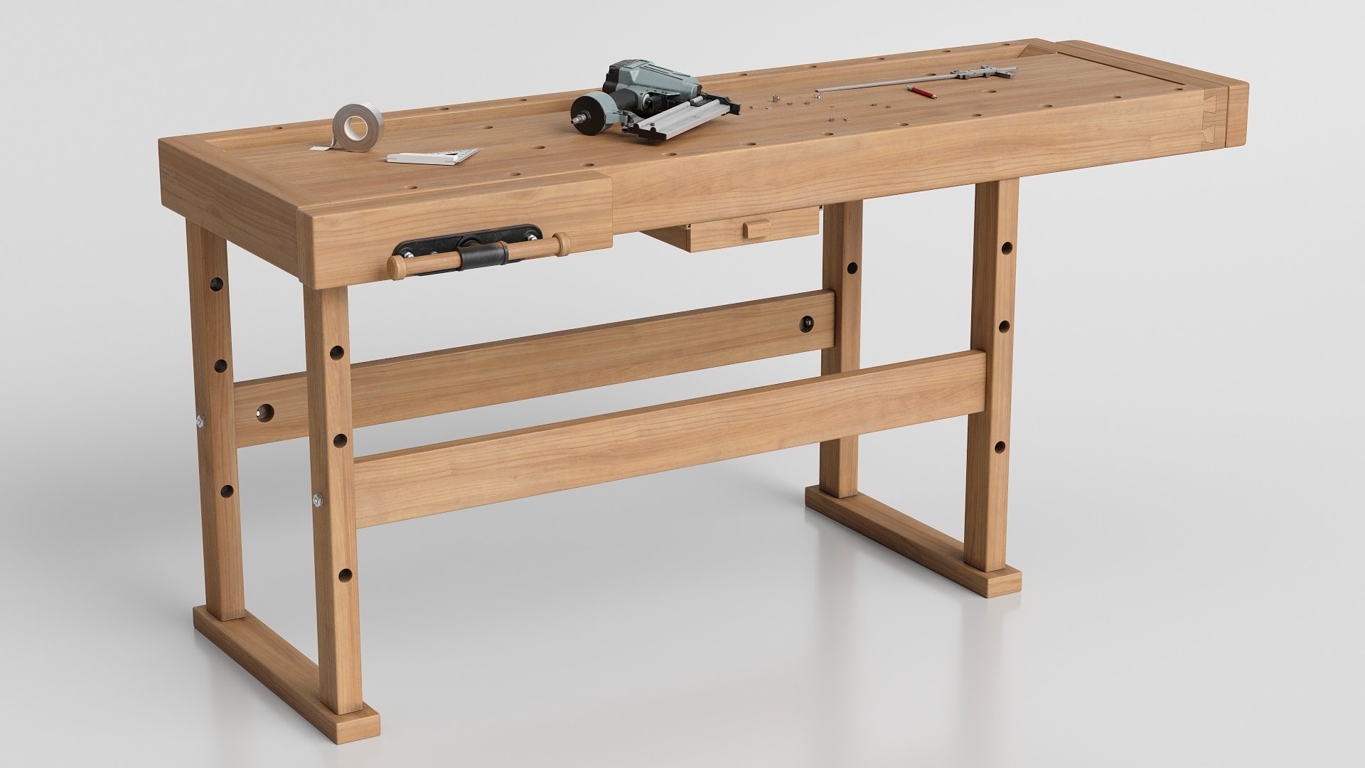 3D Model Wooden Workbench With Tools - TurboSquid 2391465