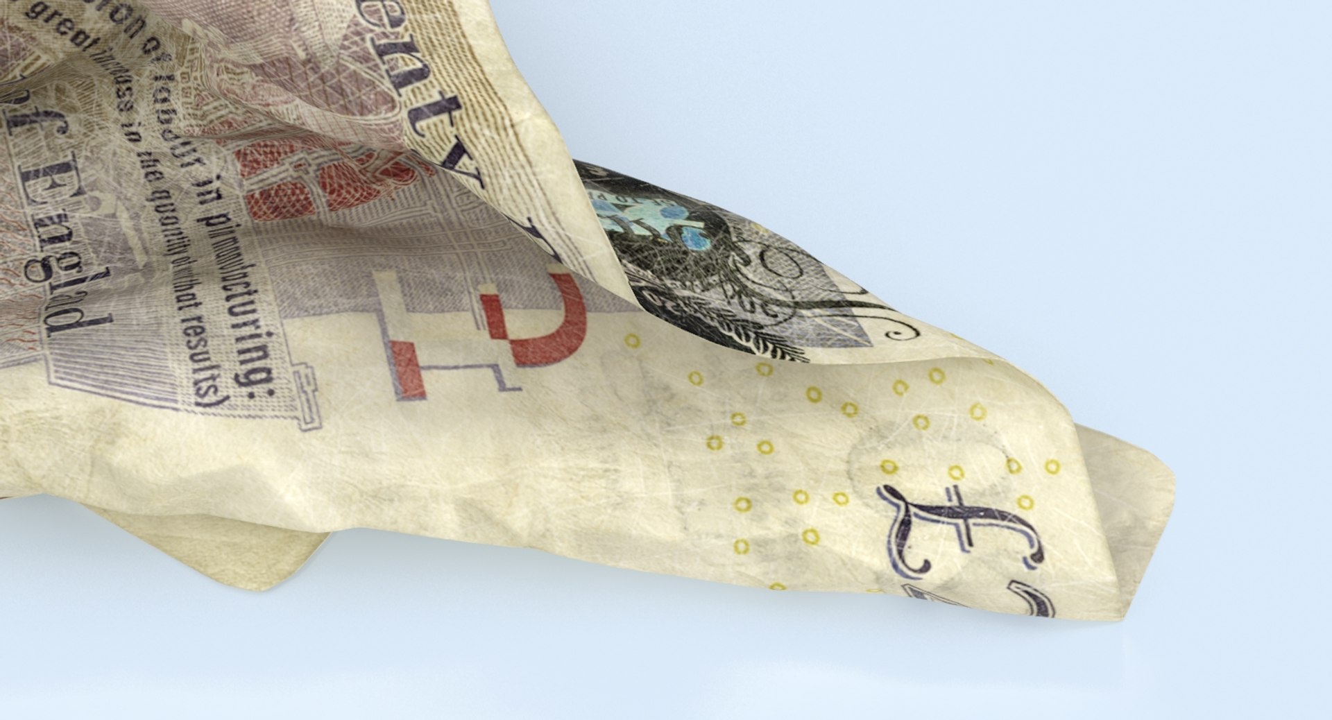 3d 20 pound note crumpled