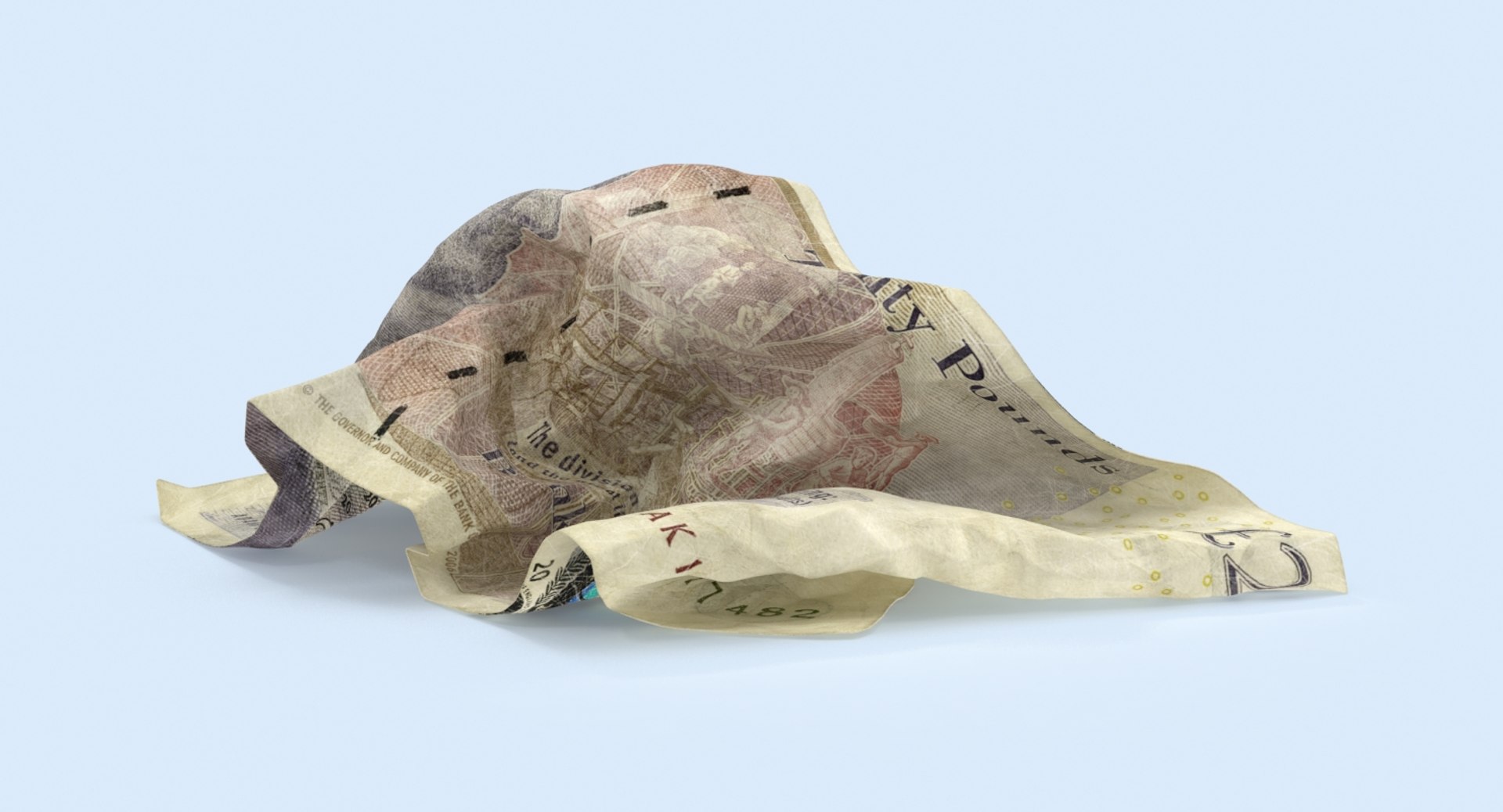 3d 20 pound note crumpled