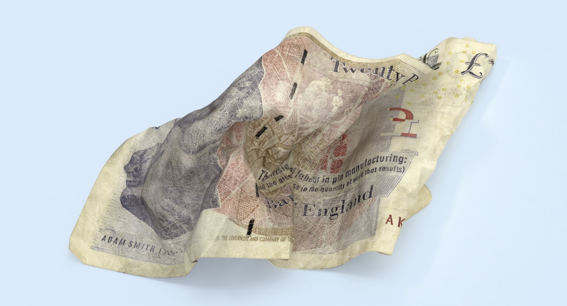 3d 20 pound note crumpled