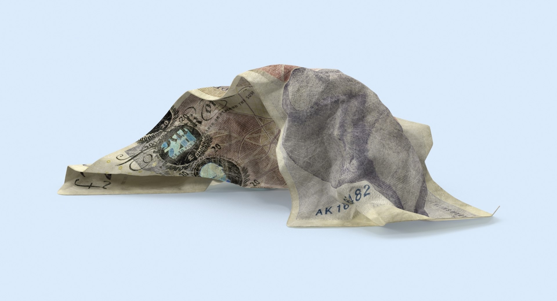 3d 20 pound note crumpled