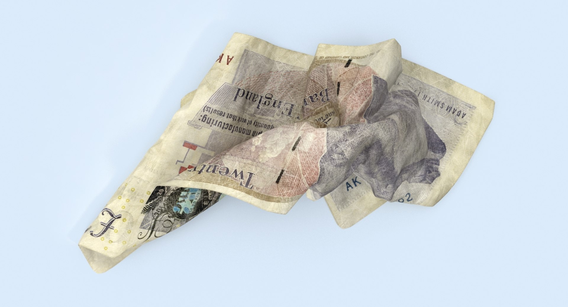 3d 20 pound note crumpled