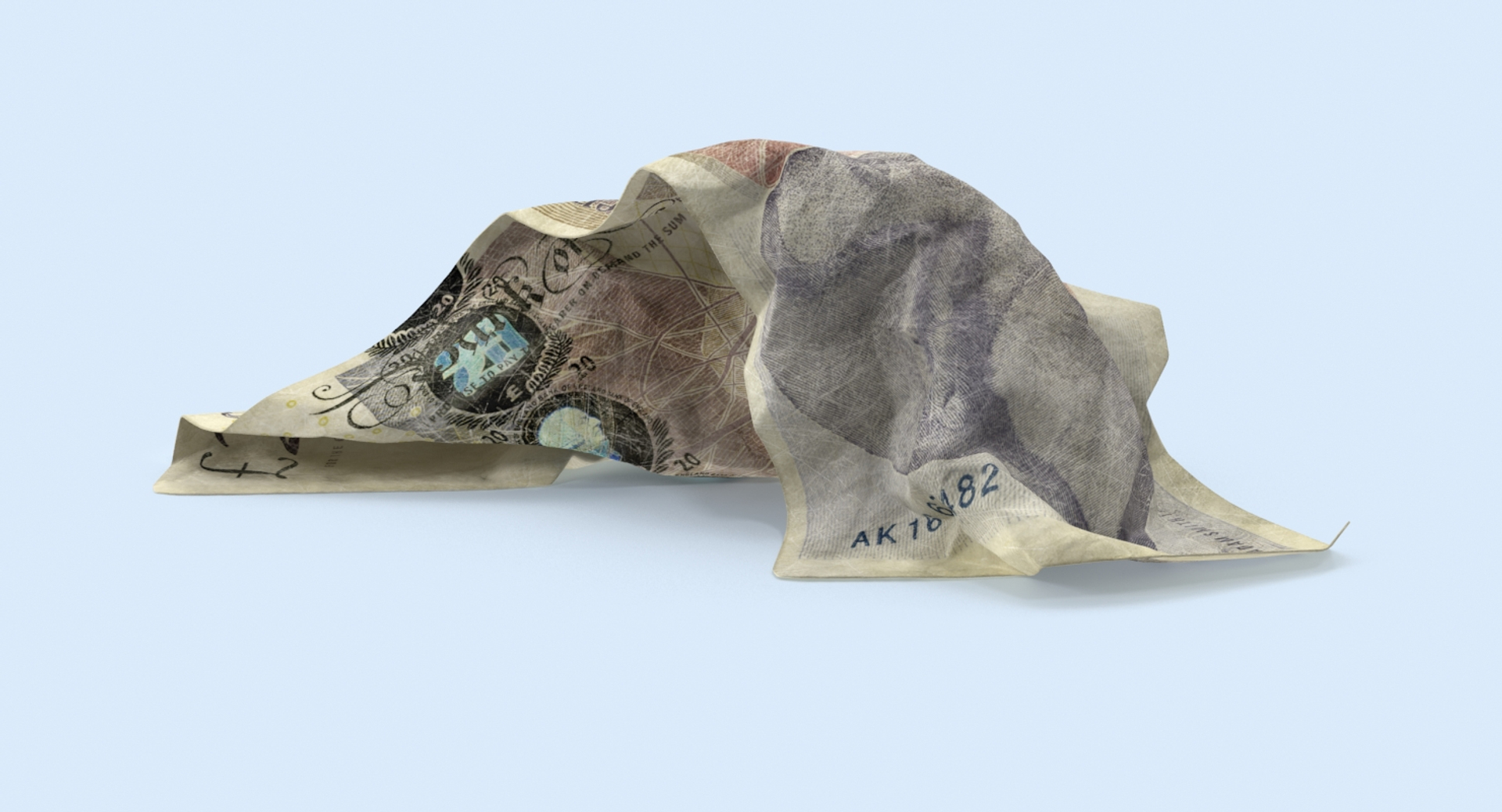 3d 20 pound note crumpled