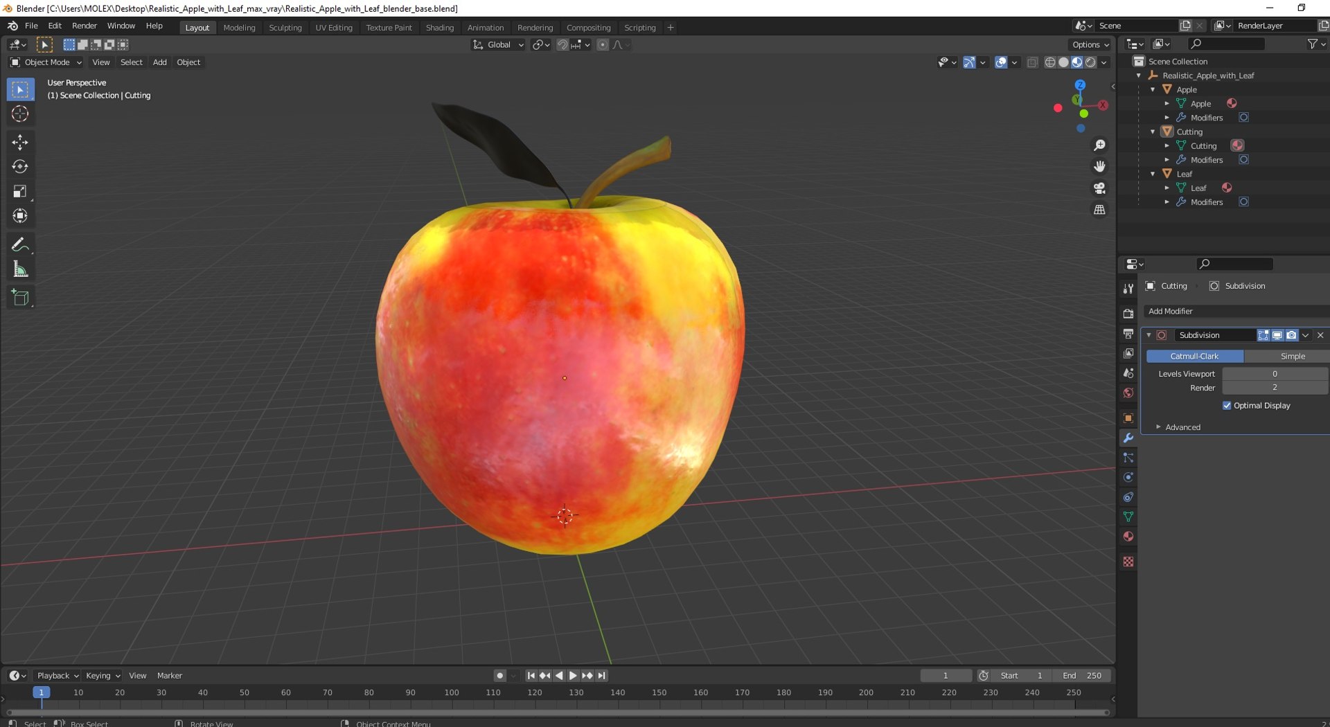 Realistic Apple With Leaf 3D Model - TurboSquid 2239638