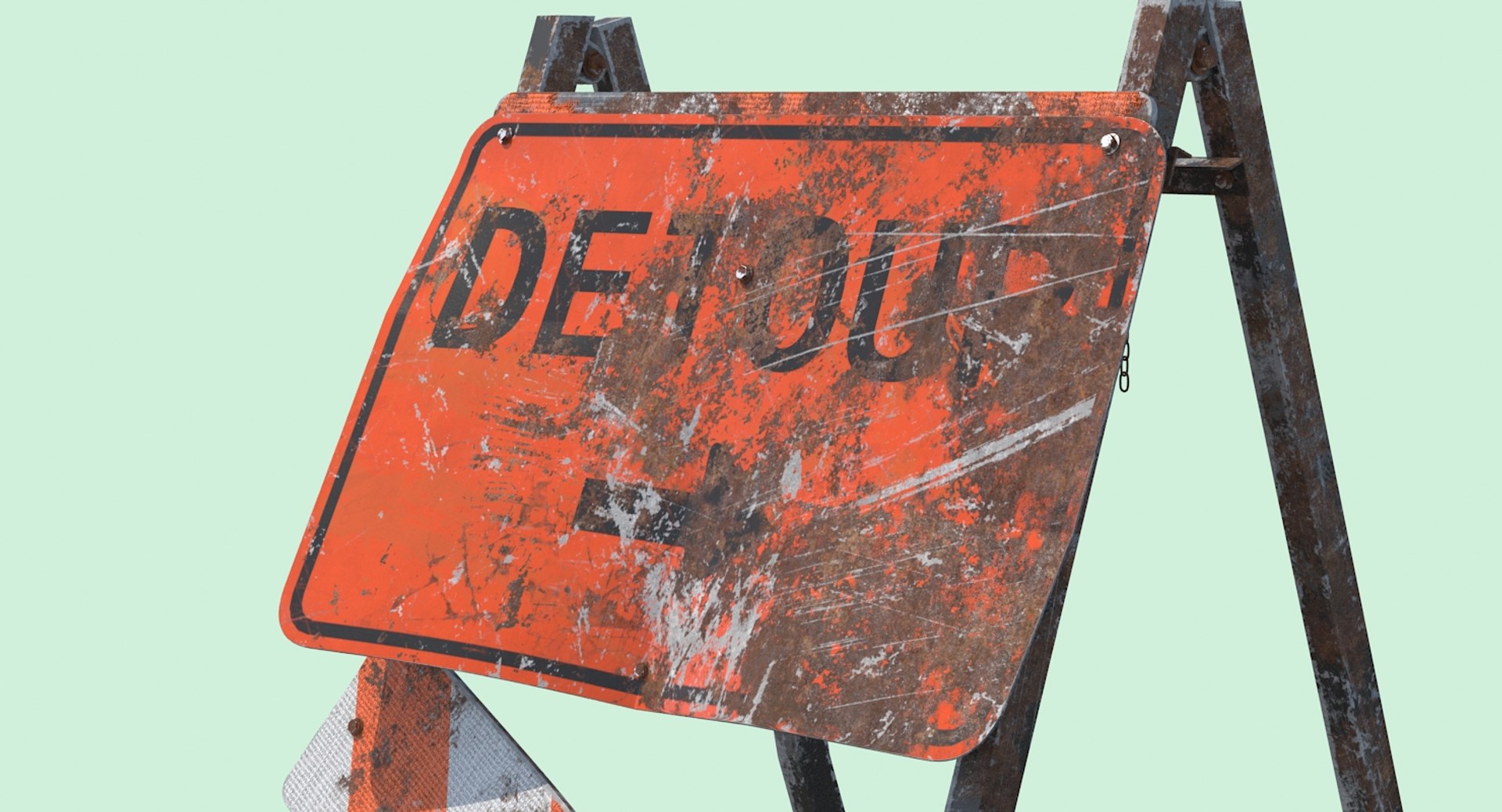 3d destroyed detour sign model