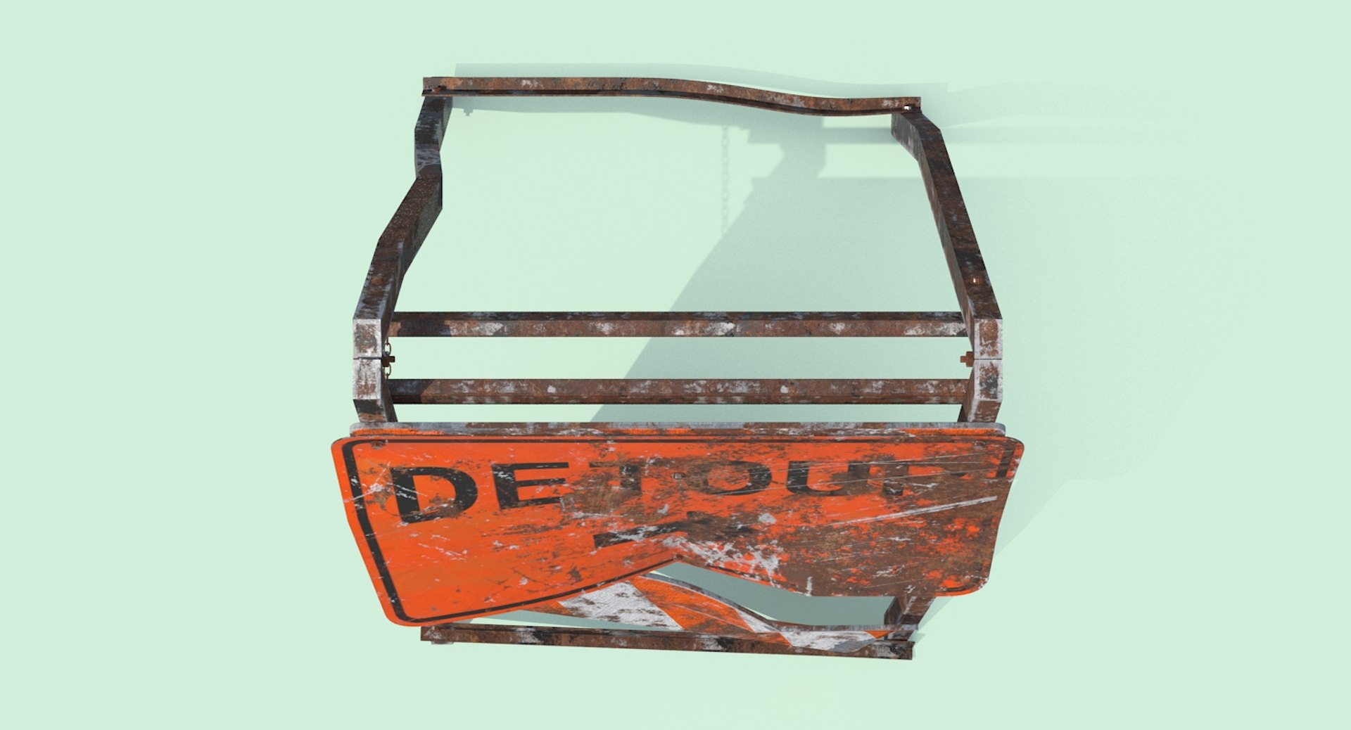 3d destroyed detour sign model