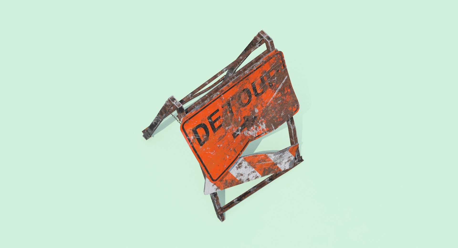 3d destroyed detour sign model