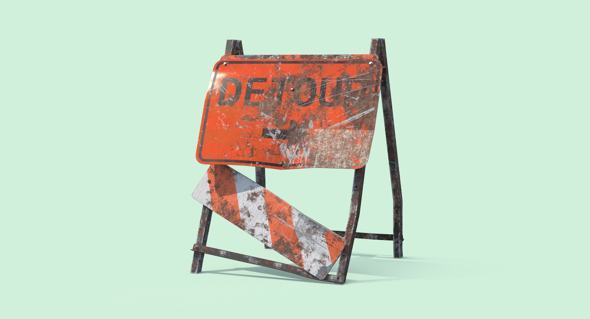 3d destroyed detour sign model