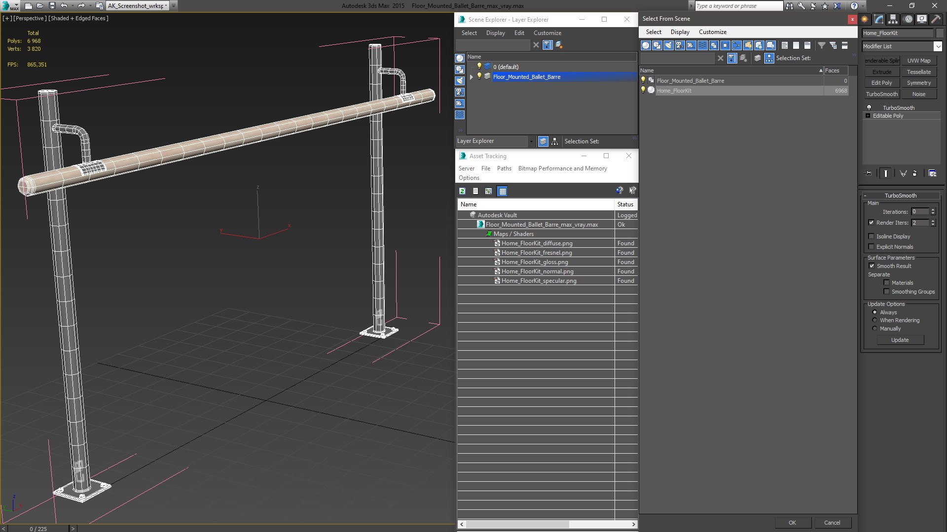 Floor Mounted Ballet Barre Model - TurboSquid 2006842