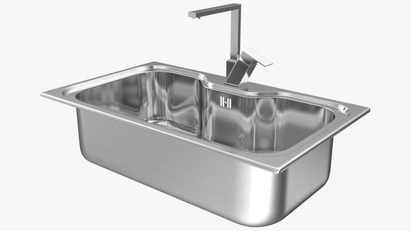 3D Single Bowl Square Inset Sink with Tap - TurboSquid 1739621