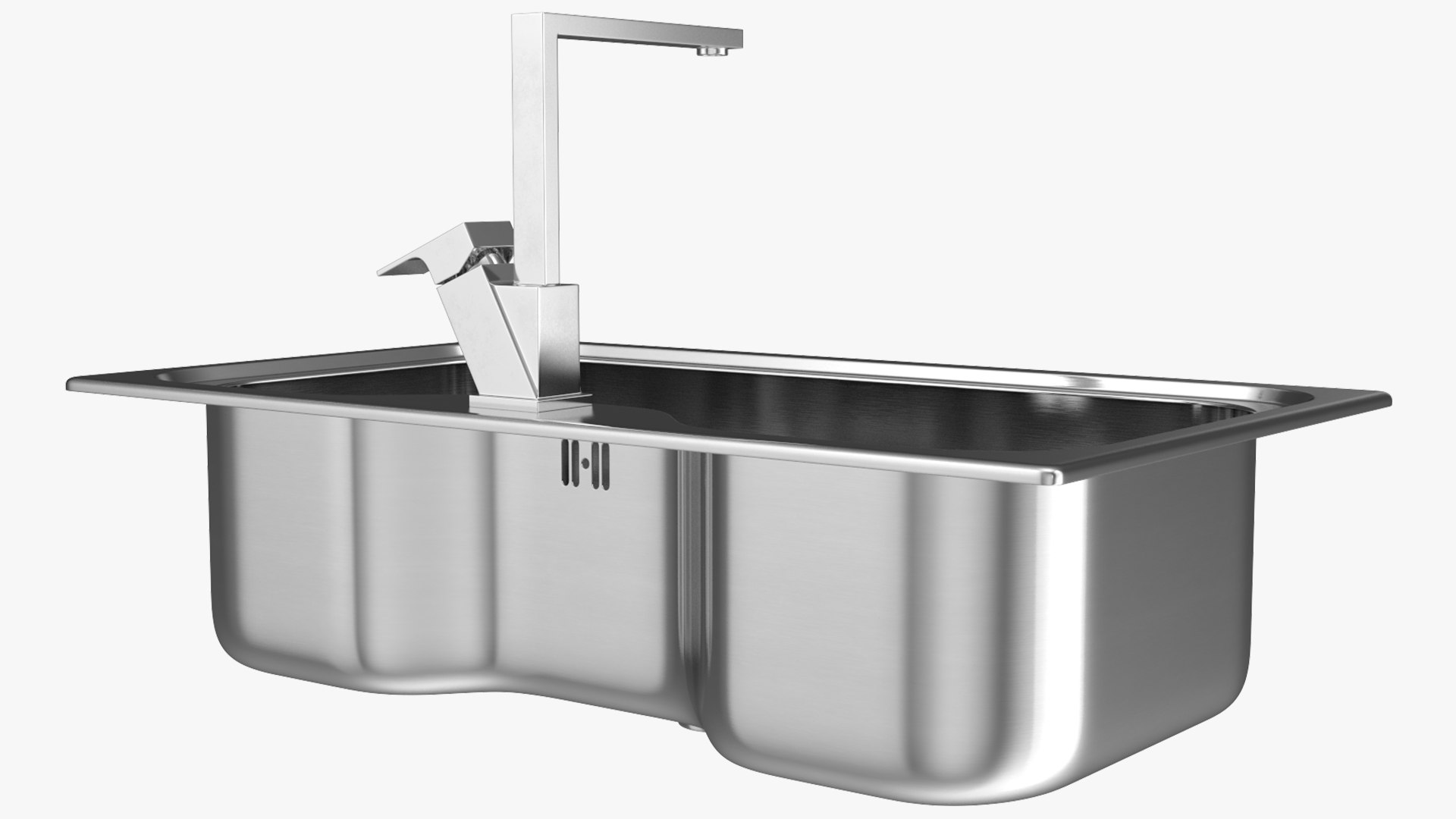 3D Single Bowl Square Inset Sink With Tap - TurboSquid 1739621