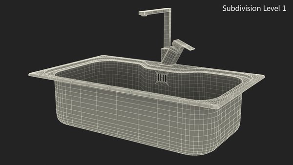 3D Single Bowl Square Inset Sink with Tap - TurboSquid 1739621