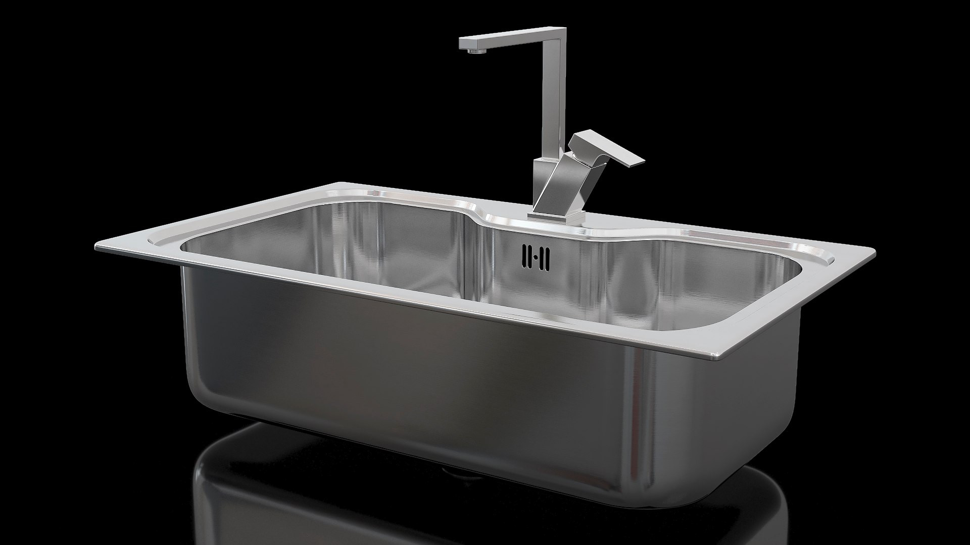 3D Single Bowl Square Inset Sink With Tap - TurboSquid 1739621