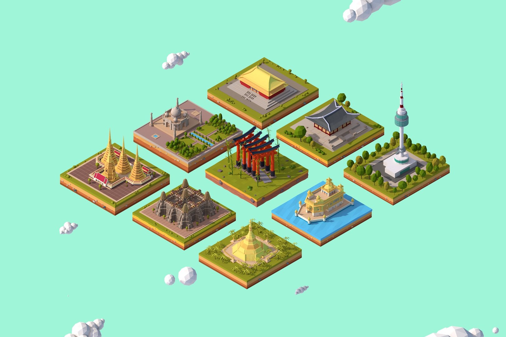 Cartoon Asia Landmarks Pack 3D - TurboSquid 1422521
