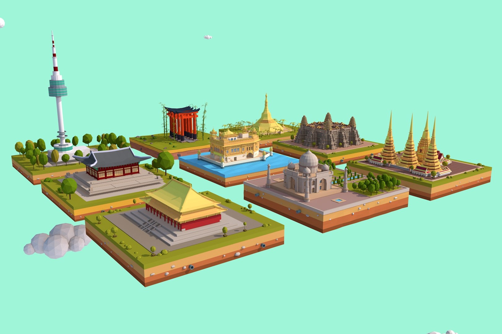 Cartoon Asia Landmarks Pack 3D - TurboSquid 1422521
