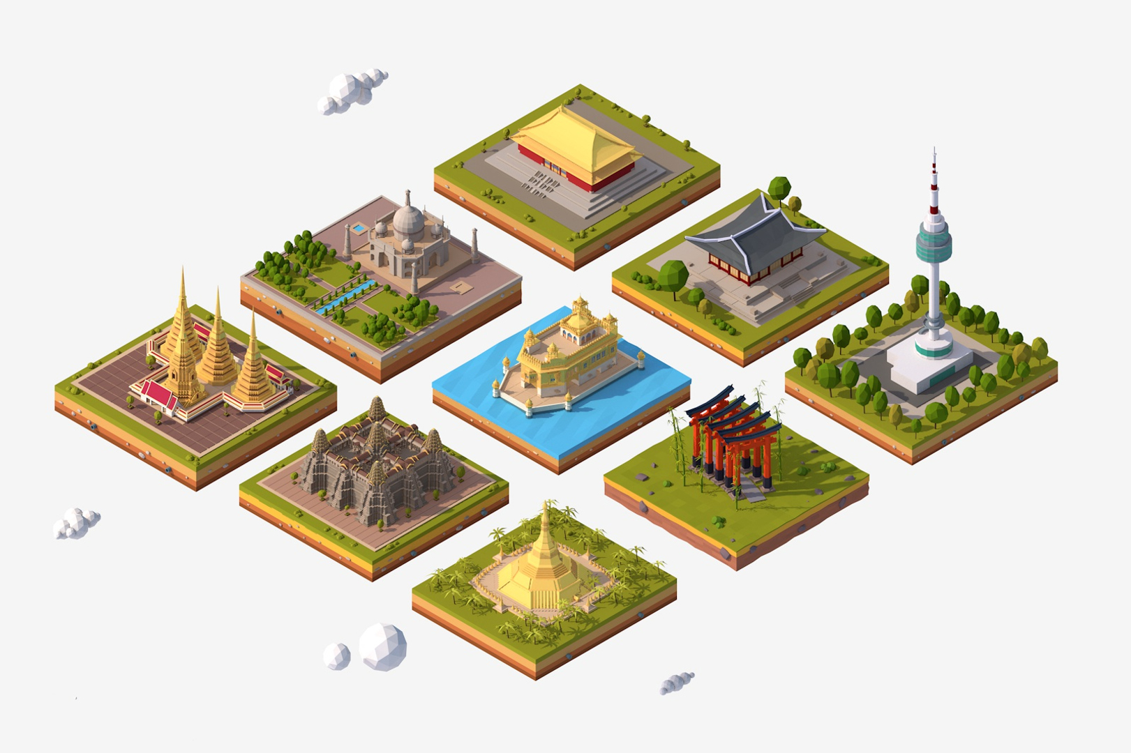 만화 낮은 폴리 아시아 랜드 마크 팩 3D 모델 - TurboSquid 1422521