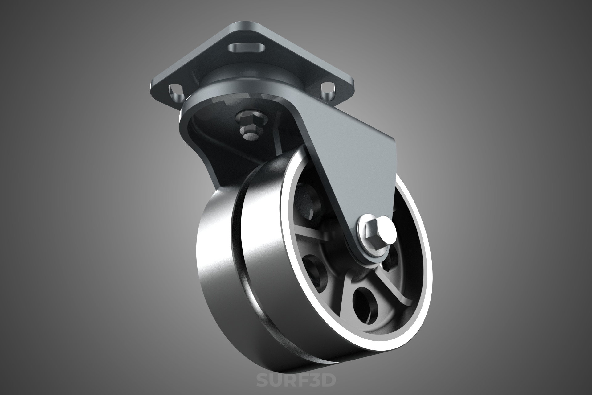 3D модель Стальные поворотные ролики, ролики с двойными колесами и ...